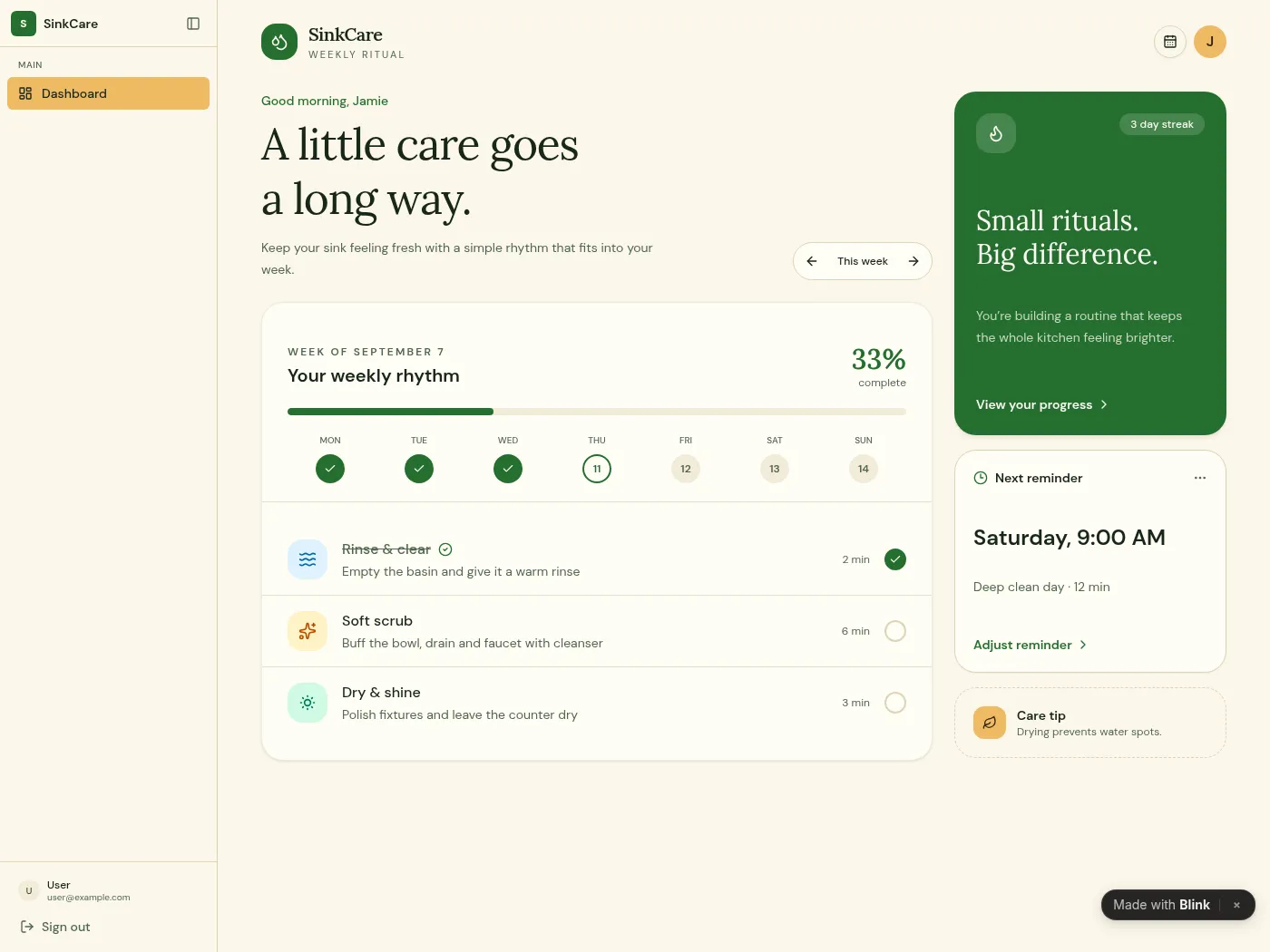 SinkCare Tracker