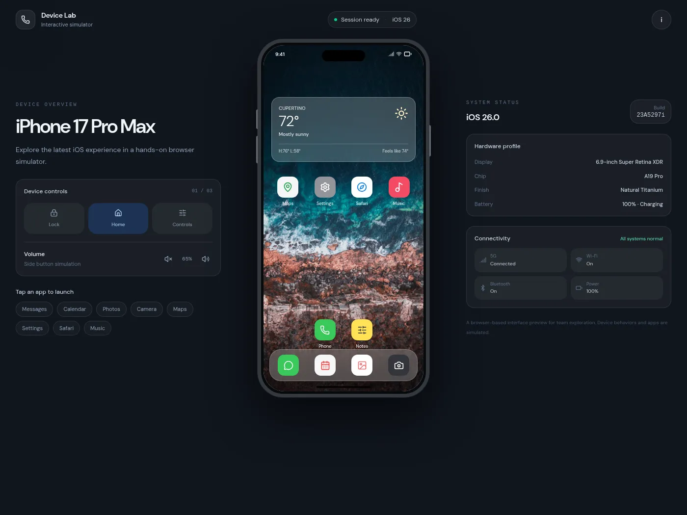 iPhone 17 Pro Max Simulator