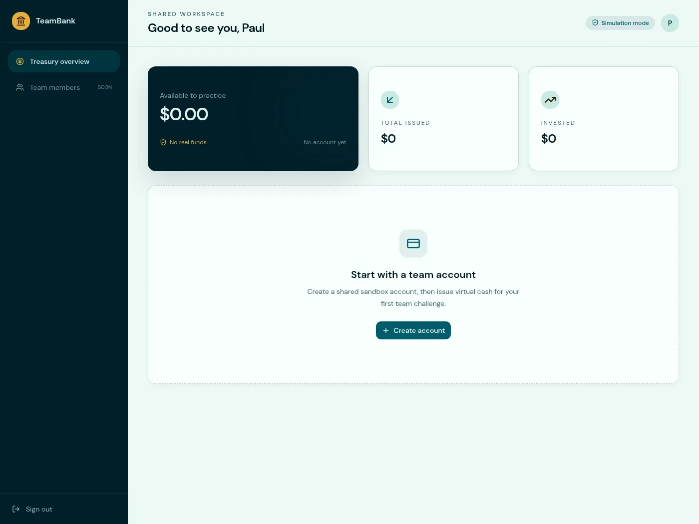 TeamBank Sim App
