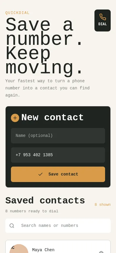 QuickDial Contact Saver