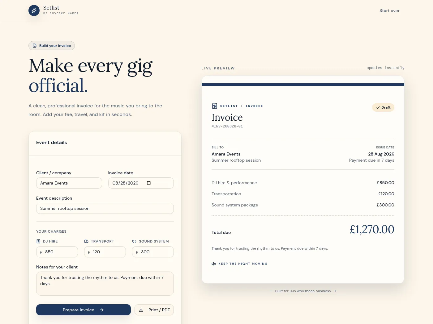 DJ Invoice Maker