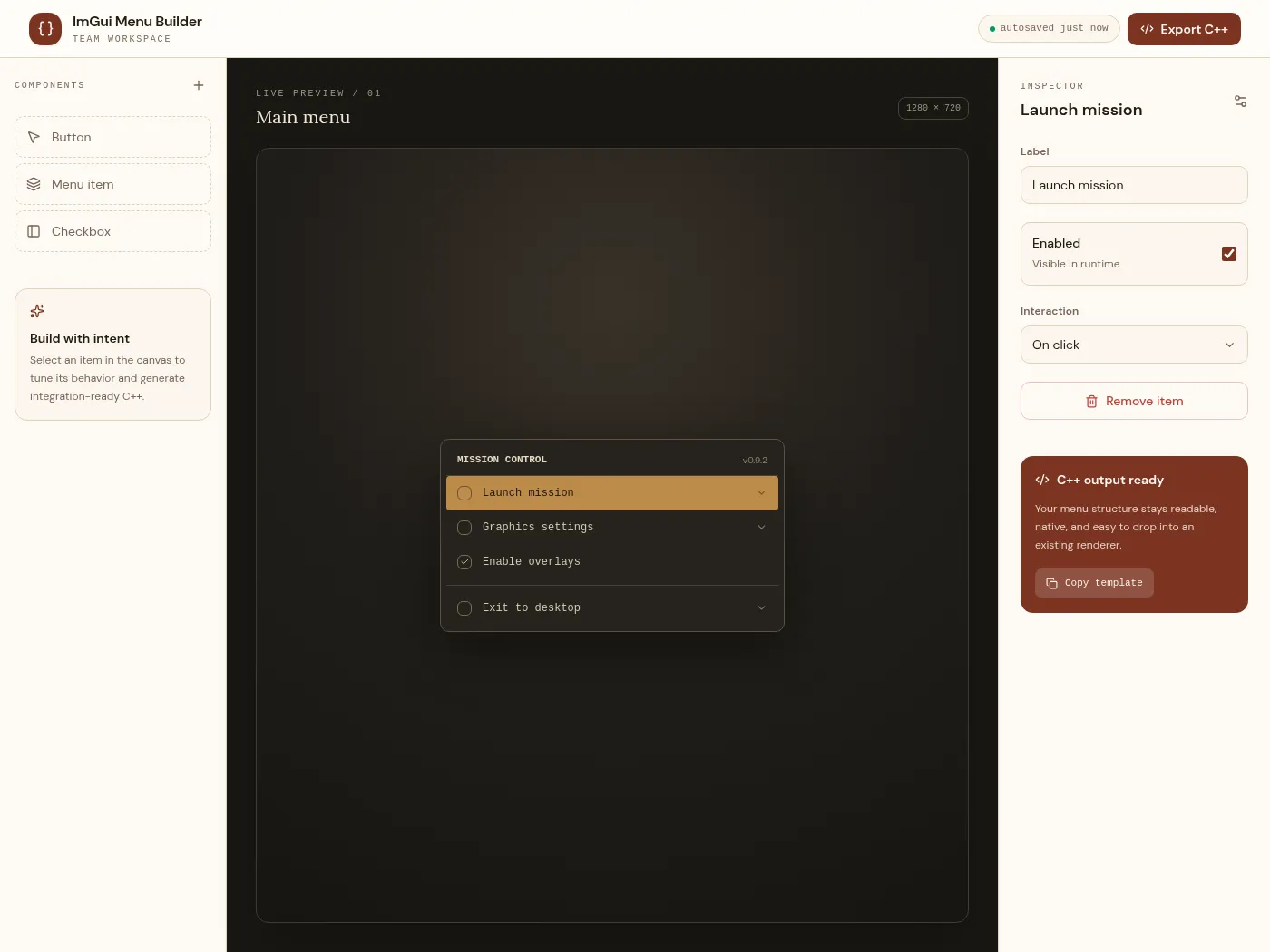 ImGui Menu Builder