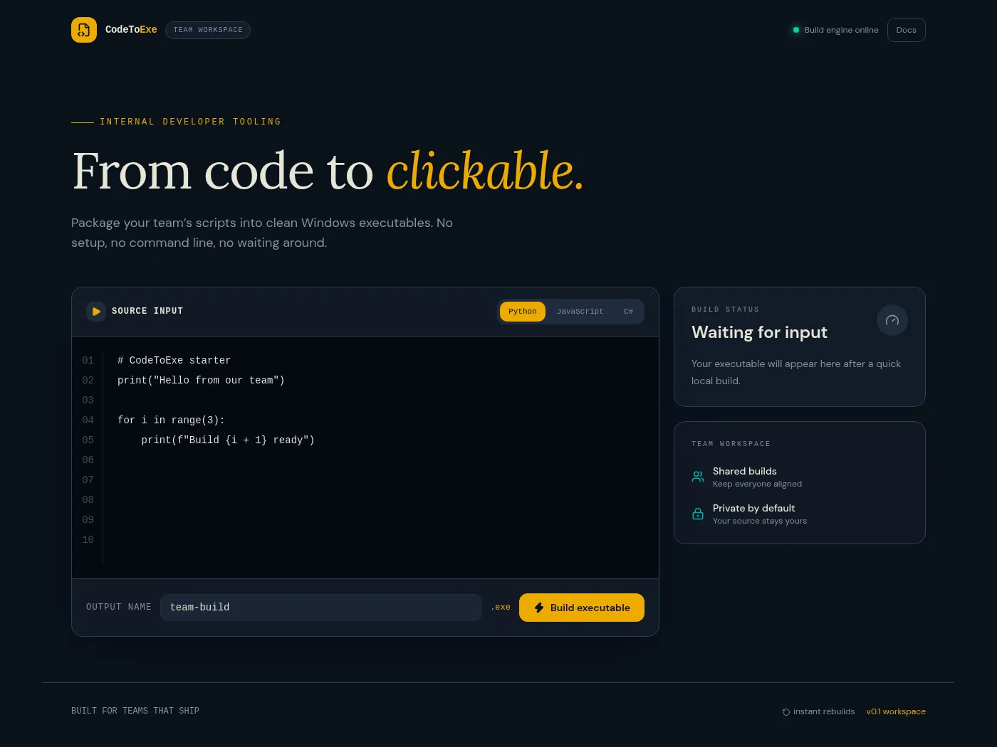 CodeToExe Generator