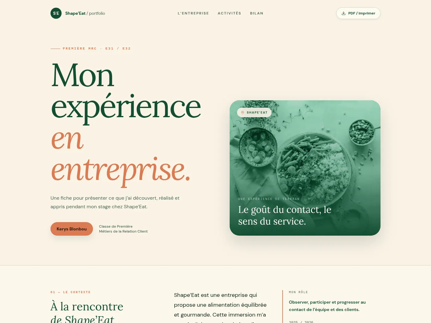 Shape'Eat Experience Sheet