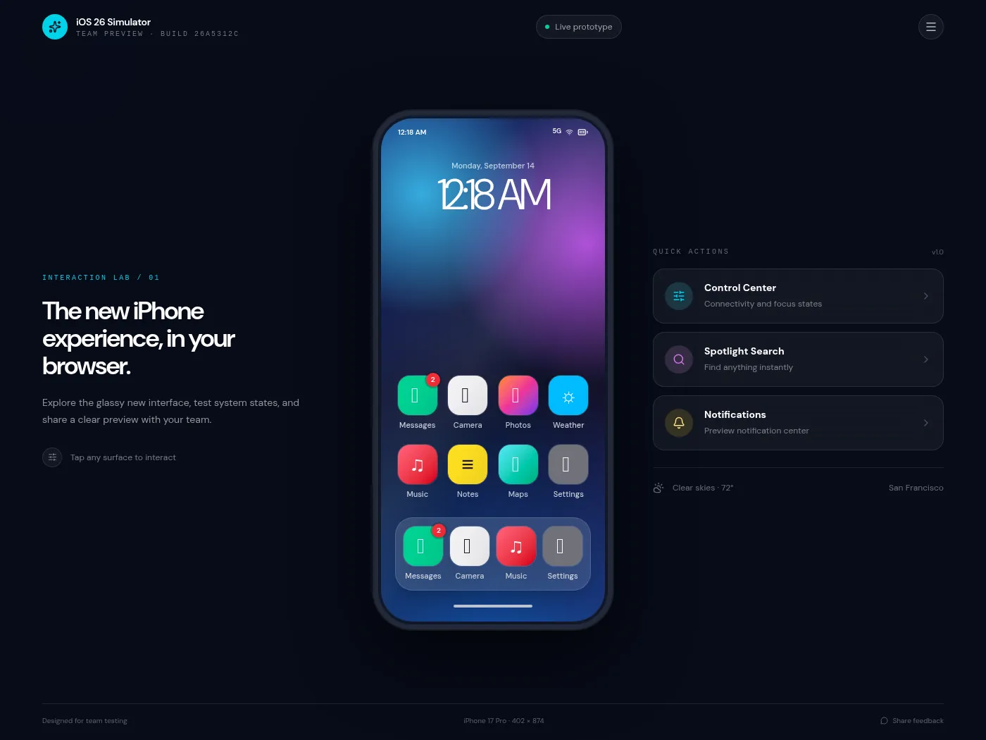 iOS 26 Web Simulator