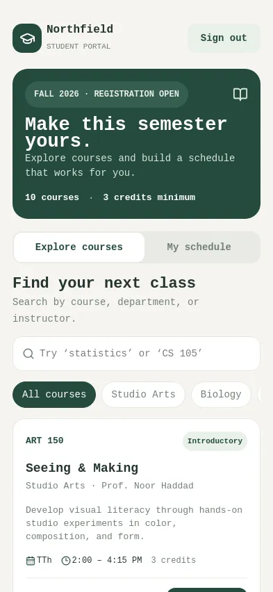 StudentReg Mobile Portal