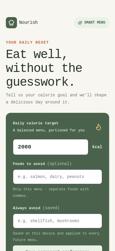 Calorie Menu Maker