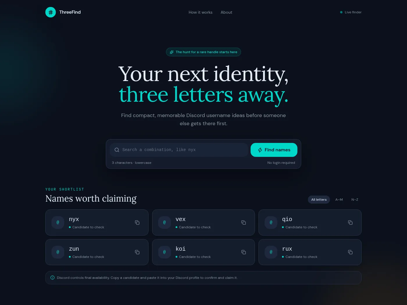 Discord 3-Letter Finder