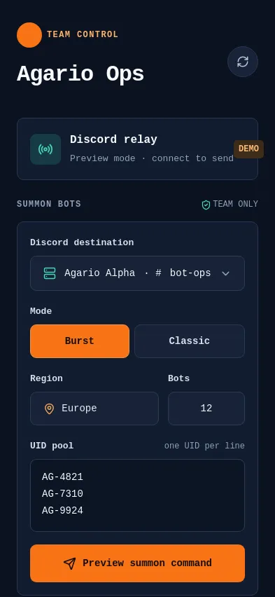 Agario Discord Bot Control