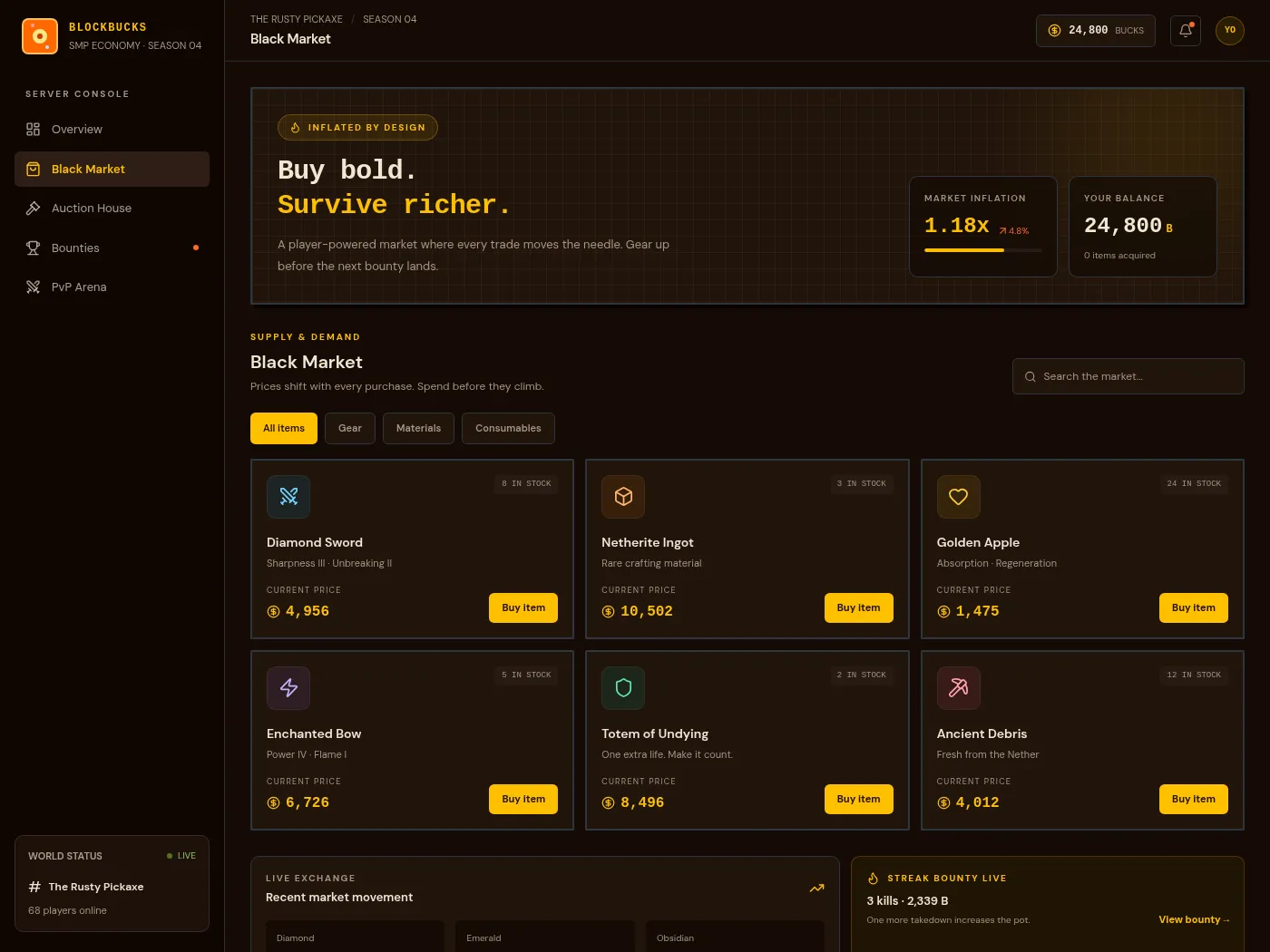 BlockBucks PvP Economy