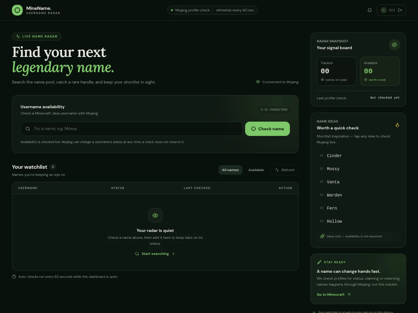 MineName Tracker