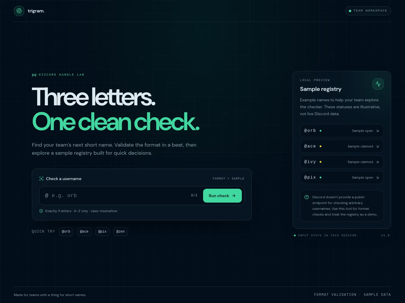 Trigram Discord Checker