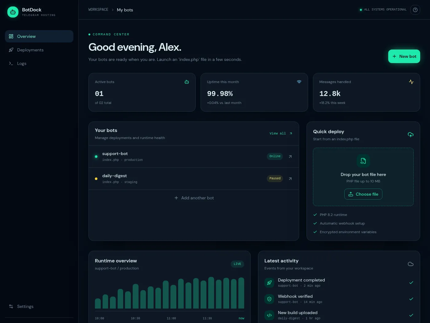 PHP Bot Host Launchpad