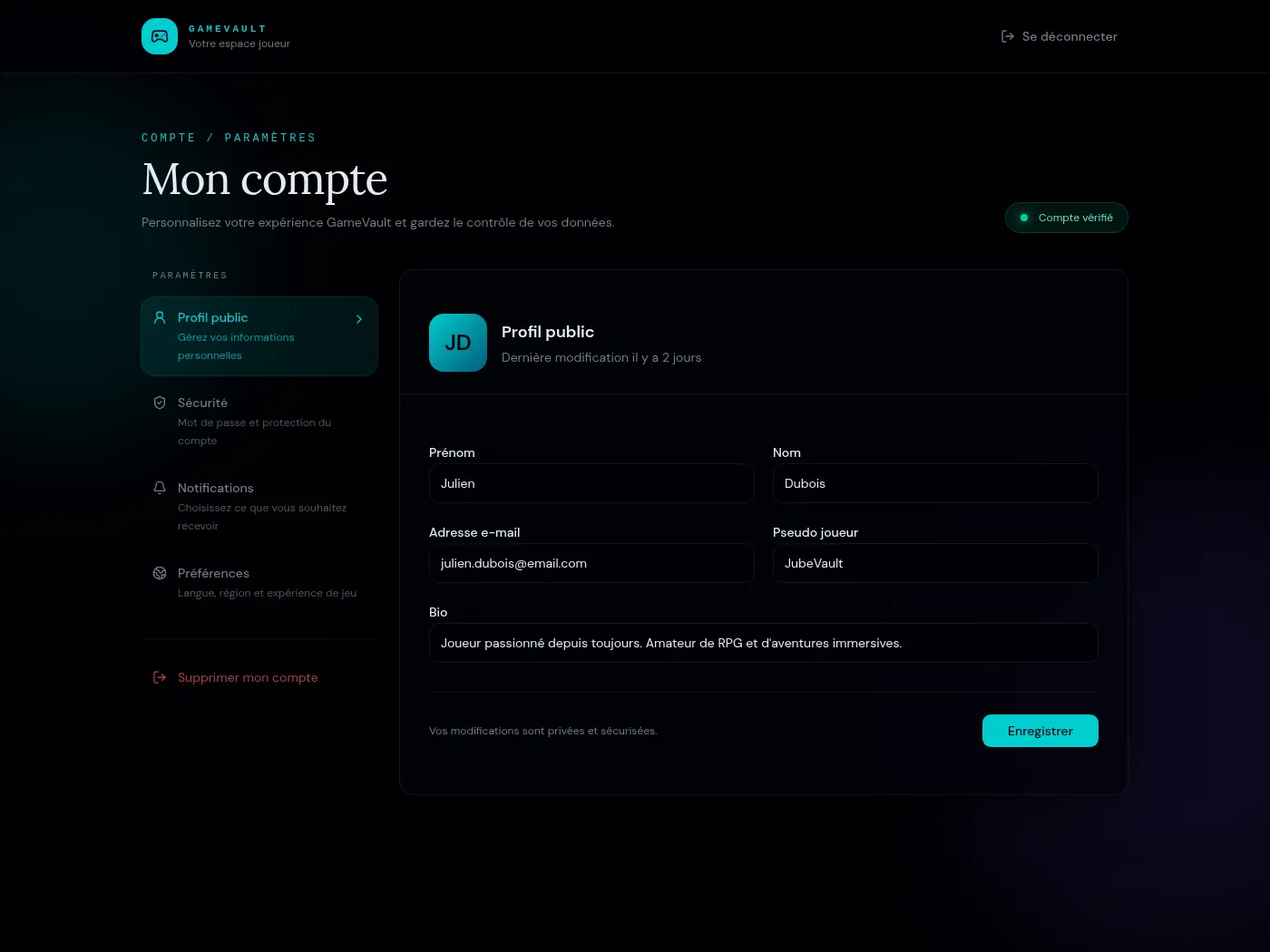 Mon Compte Page