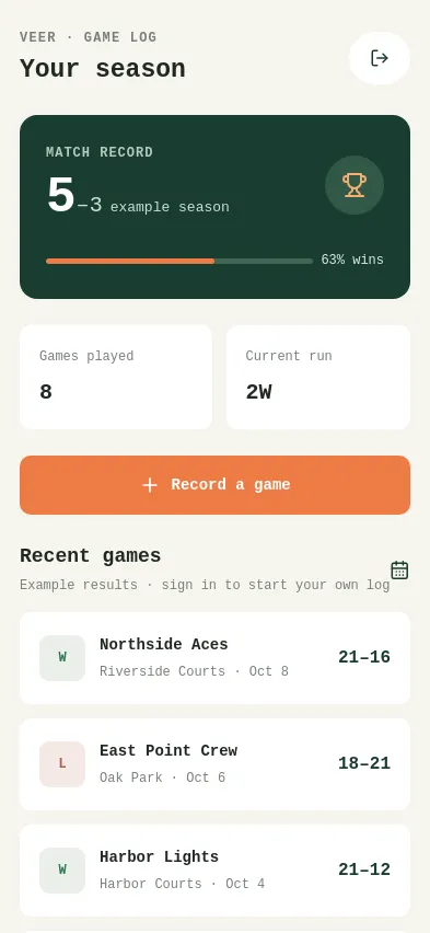 Veer Game Tracker