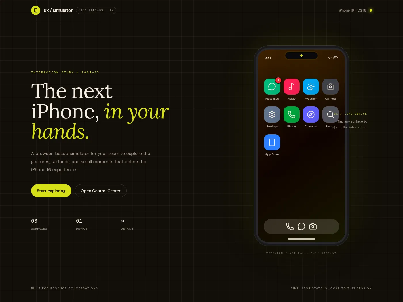 iPhone 16 UX Simulator