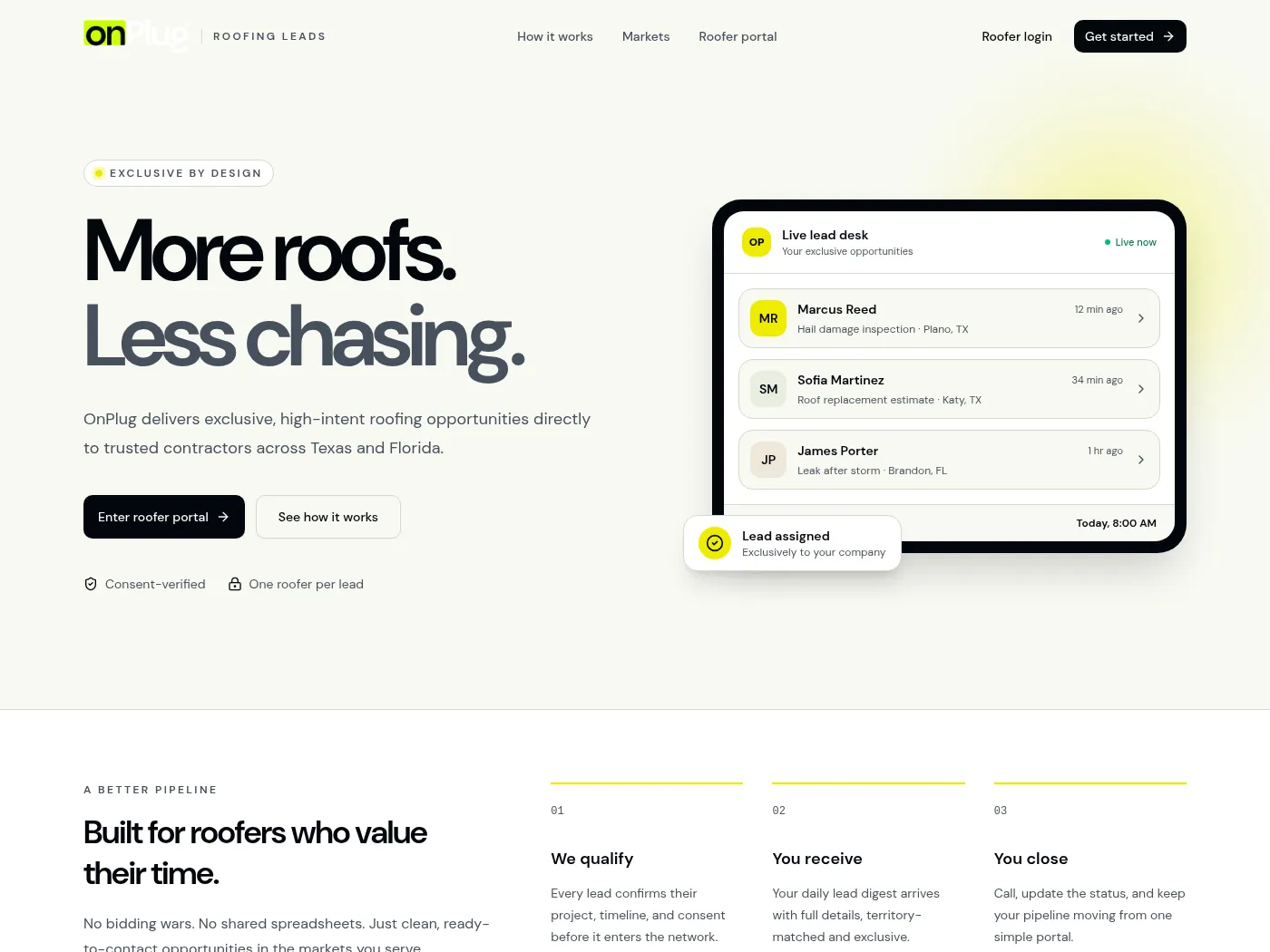 OnPlug Roofing Leads Portal