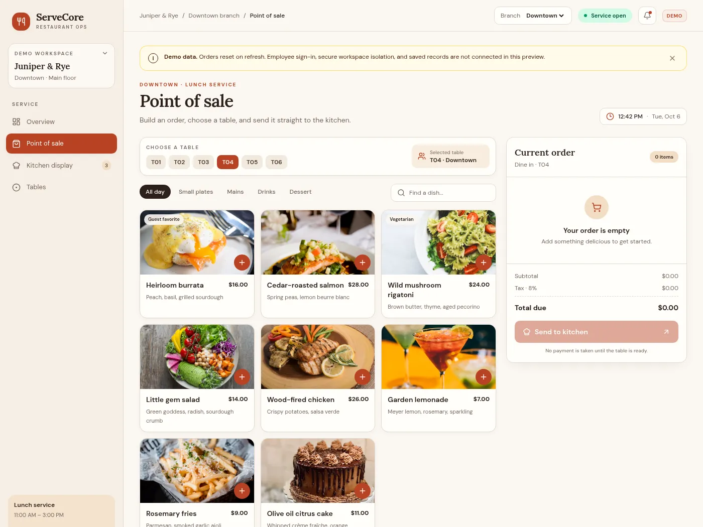 ServeCore Restaurant SaaS