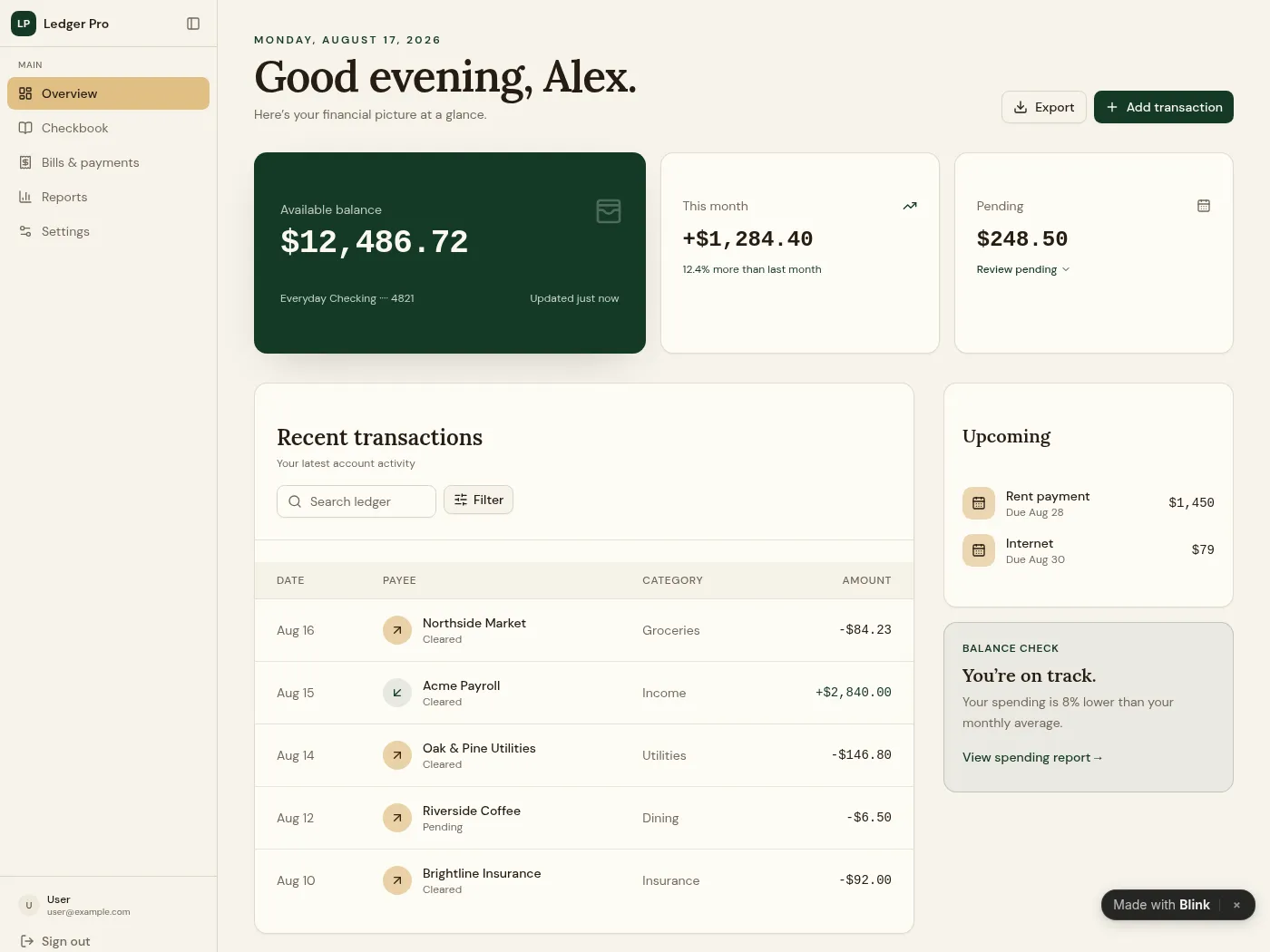 Checkbook Ledger Pro