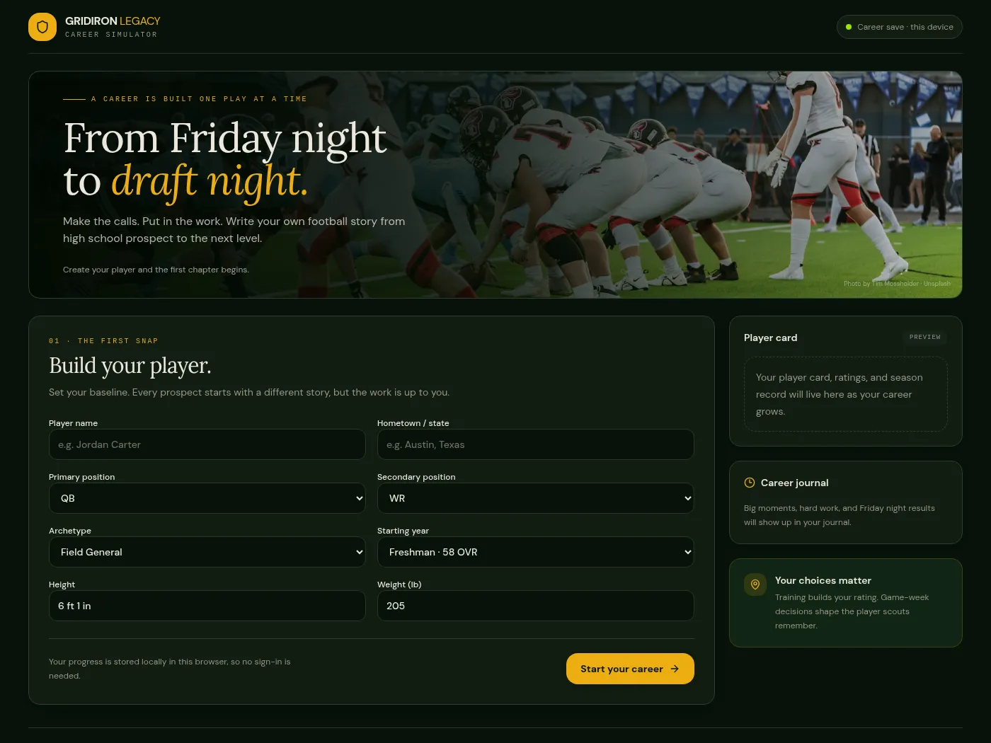Gridiron Career Simulator