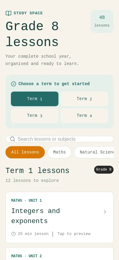 Grade 8 Lessons App