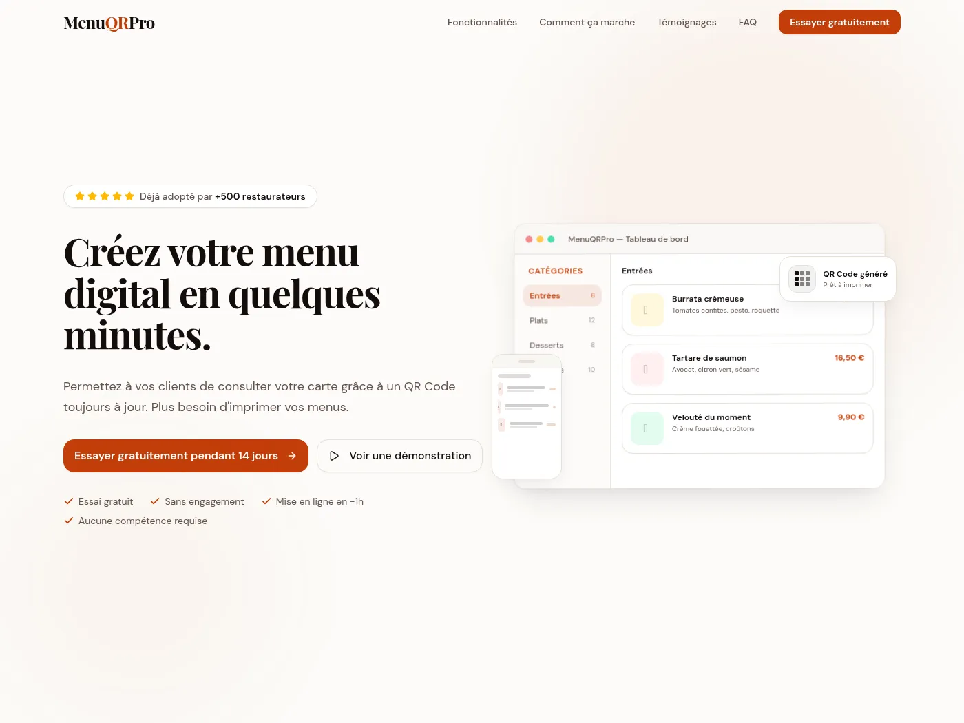 MenuQRPro Landing Elite