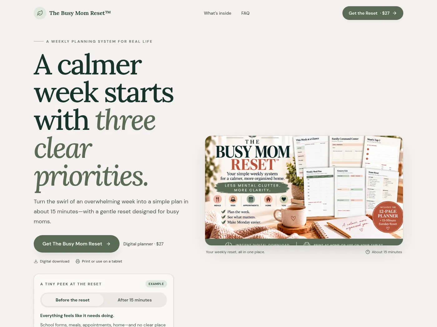 Busy Mom Reset Page