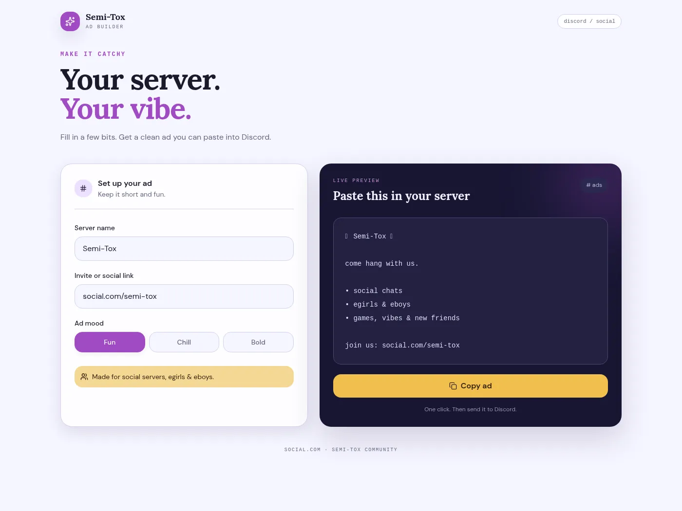 Semi-Tox Ad Builder
