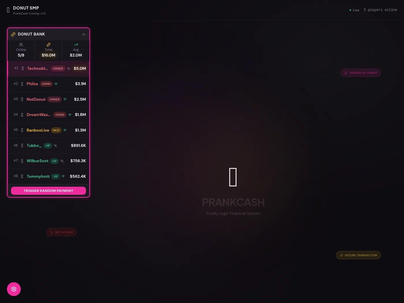 Minecraft PrankCash Overlay