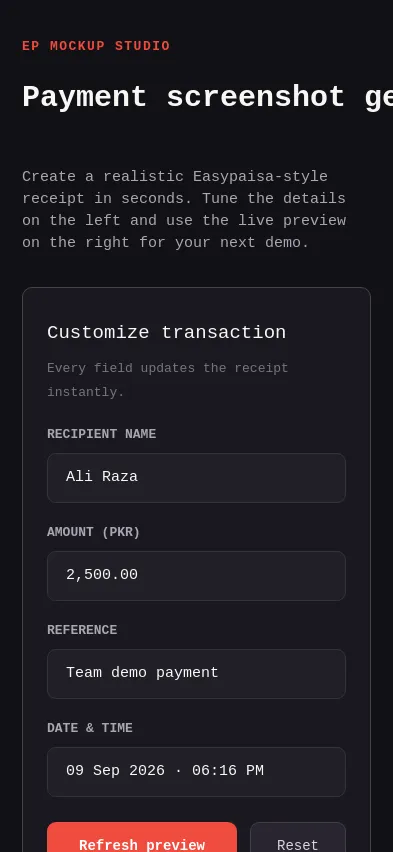 Easypaisa Mock Screenshot