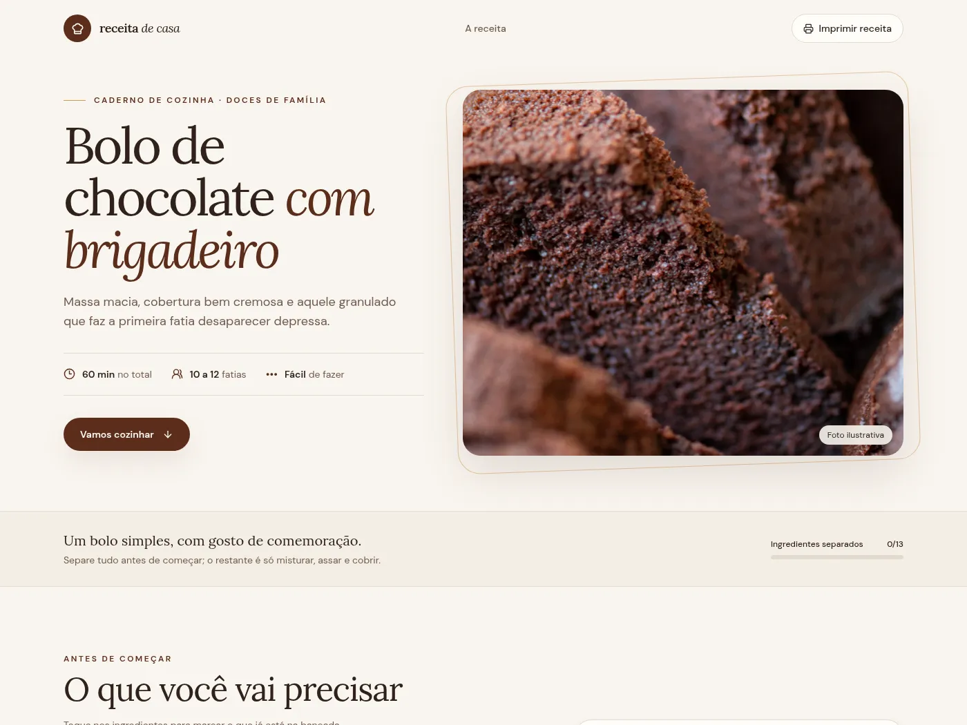 Receita de Bolo Brigadeiro