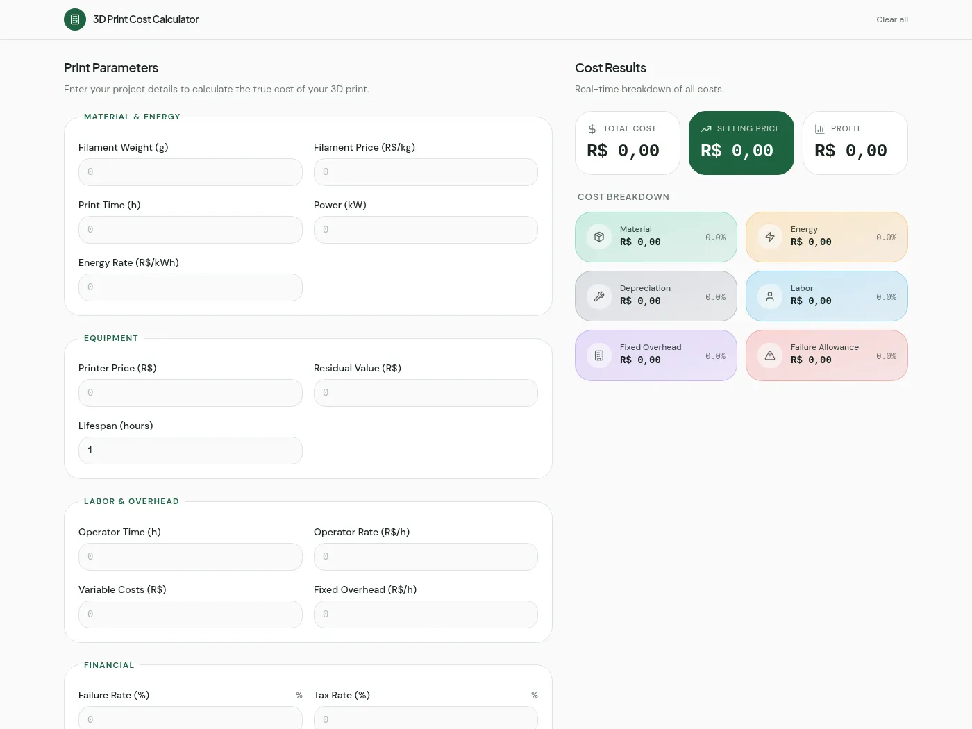 3D Print Cost Calculator