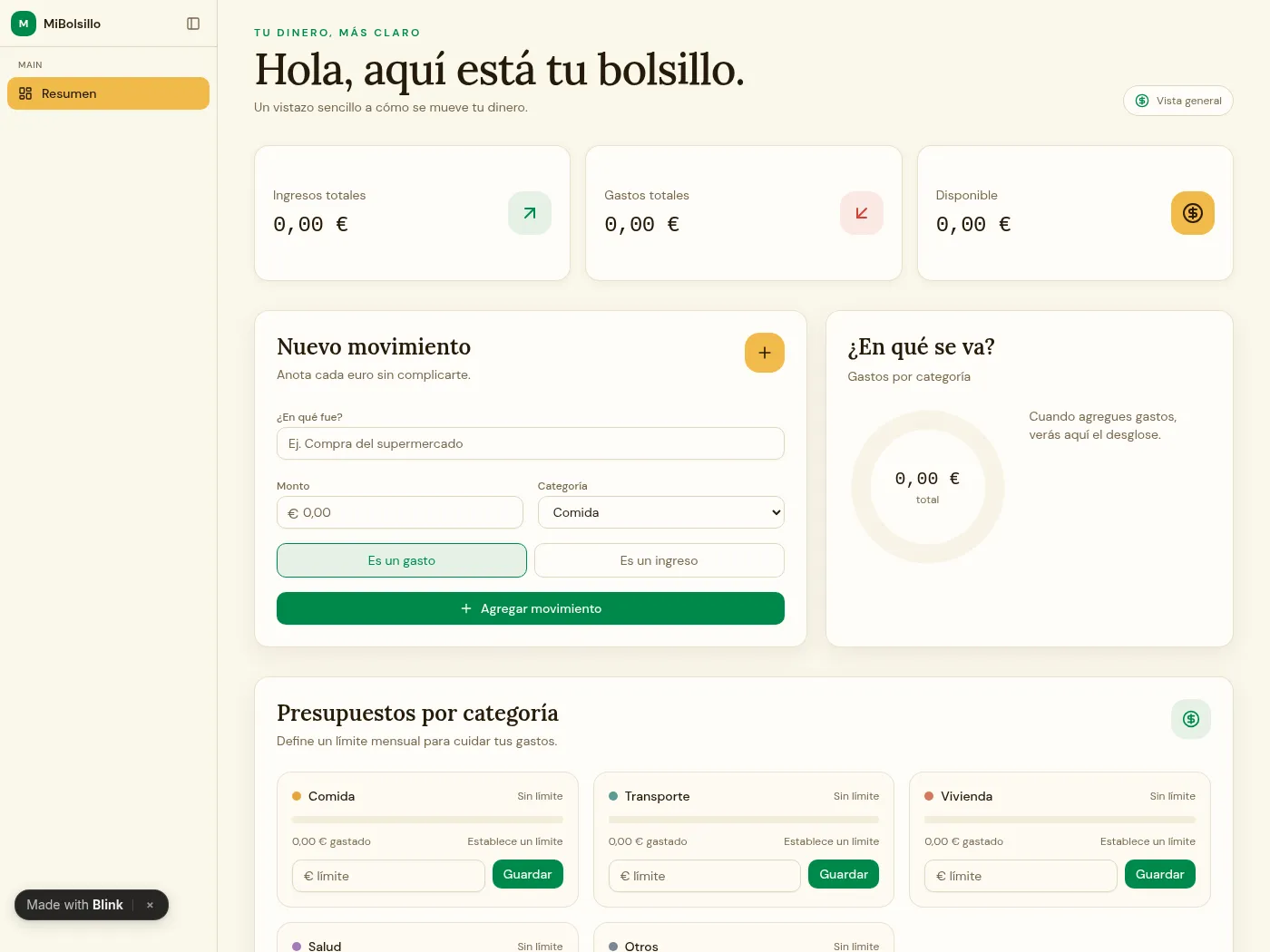 MiBolsillo Budget Tracker
