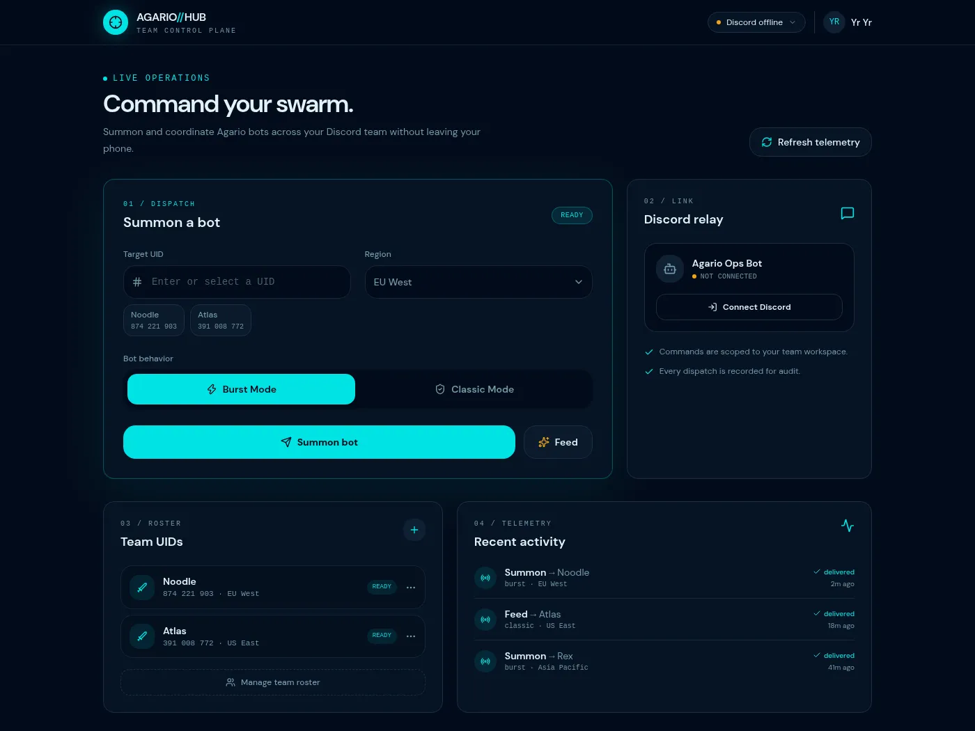 Agario Discord Control Hub