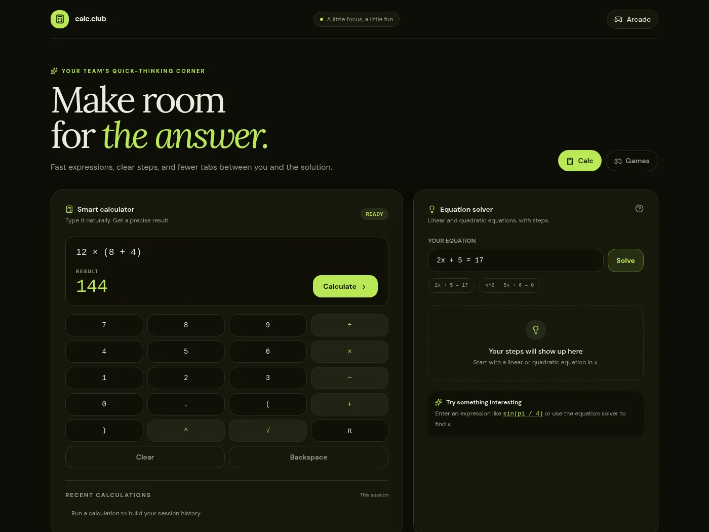Calc & Game Hub