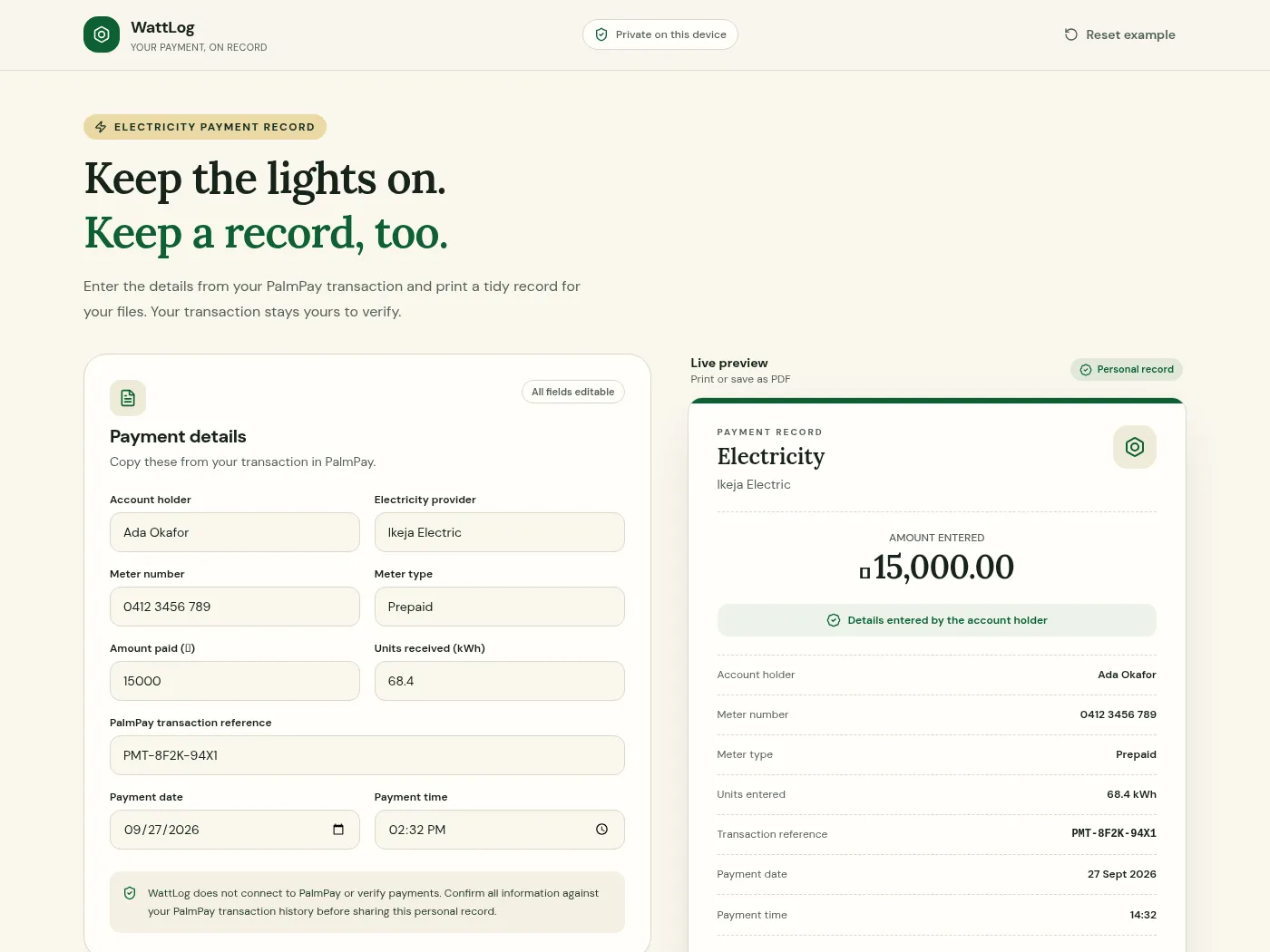 Palmpay Receipt Generator