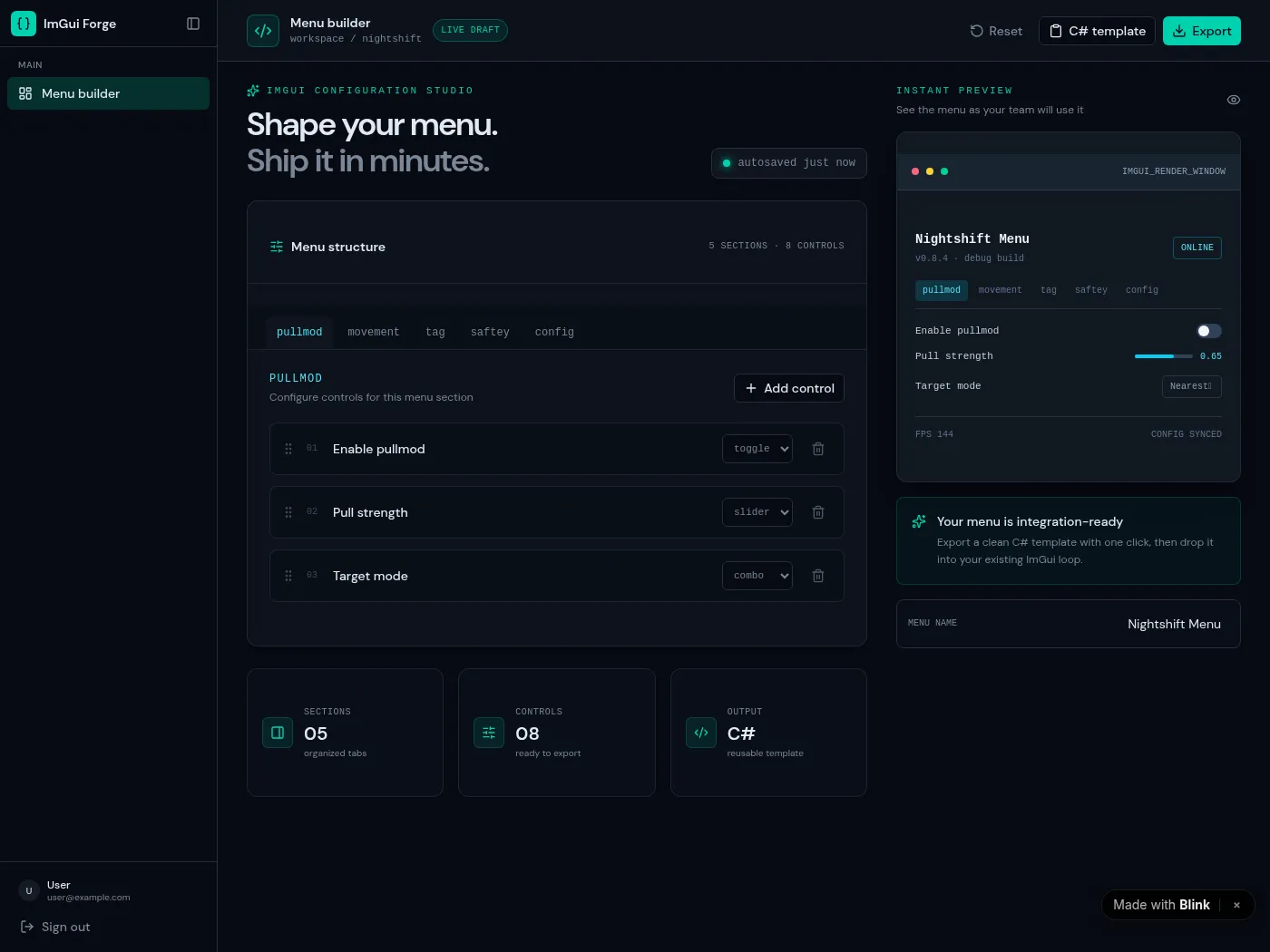 ImGui Menu Builder