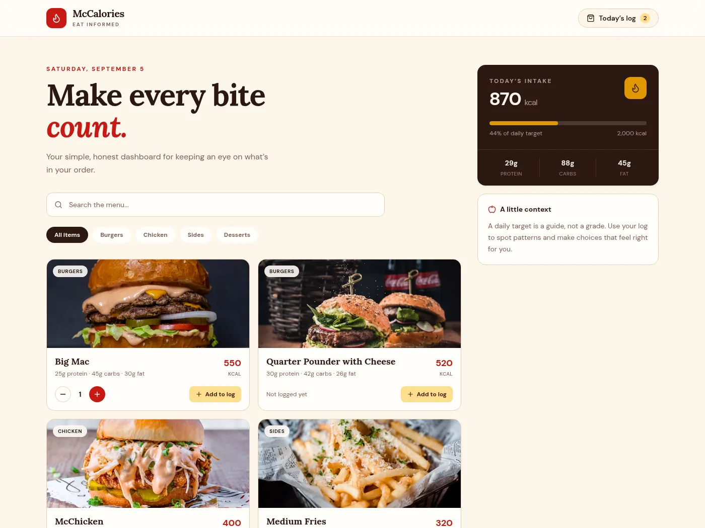 McCalories Tracker