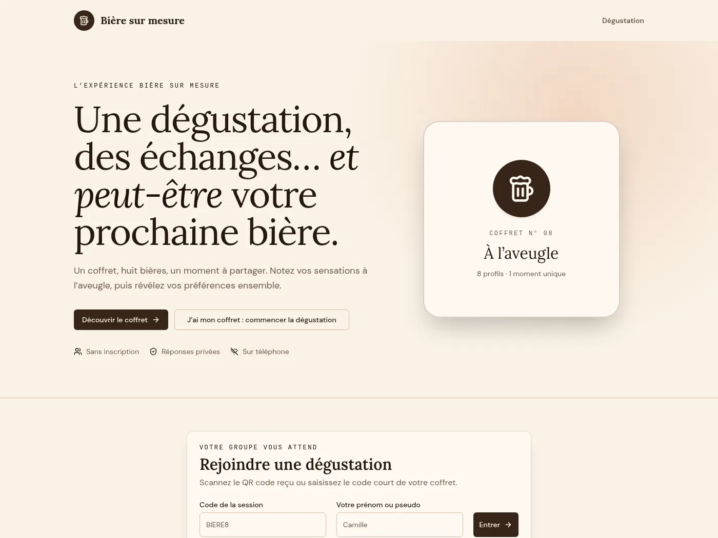 Bière sur Mesure Dégustation