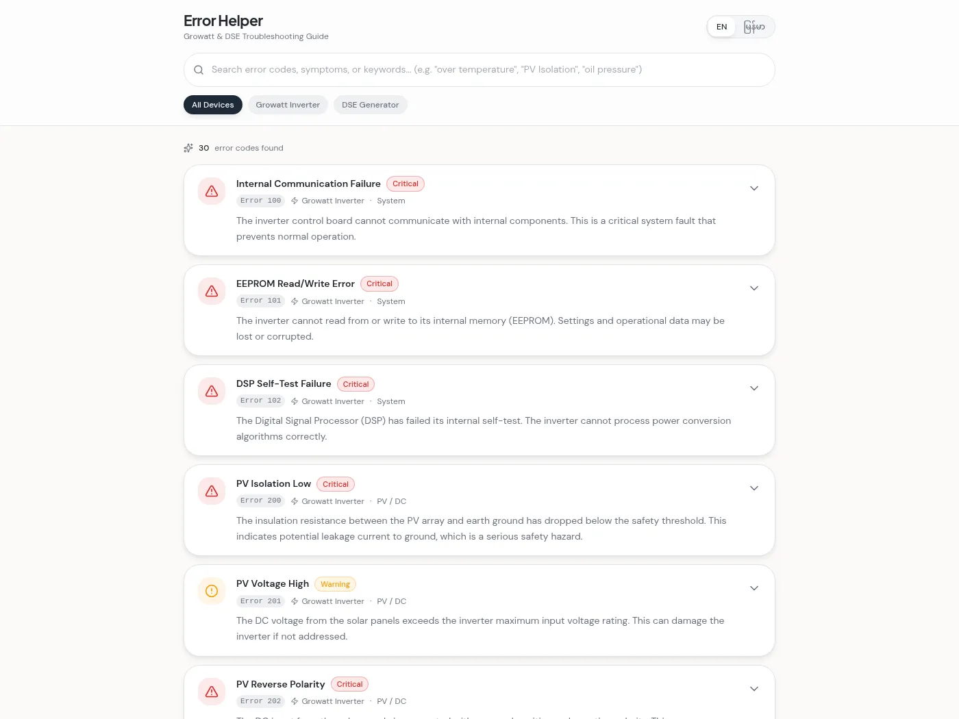 Error Helper Dashboard