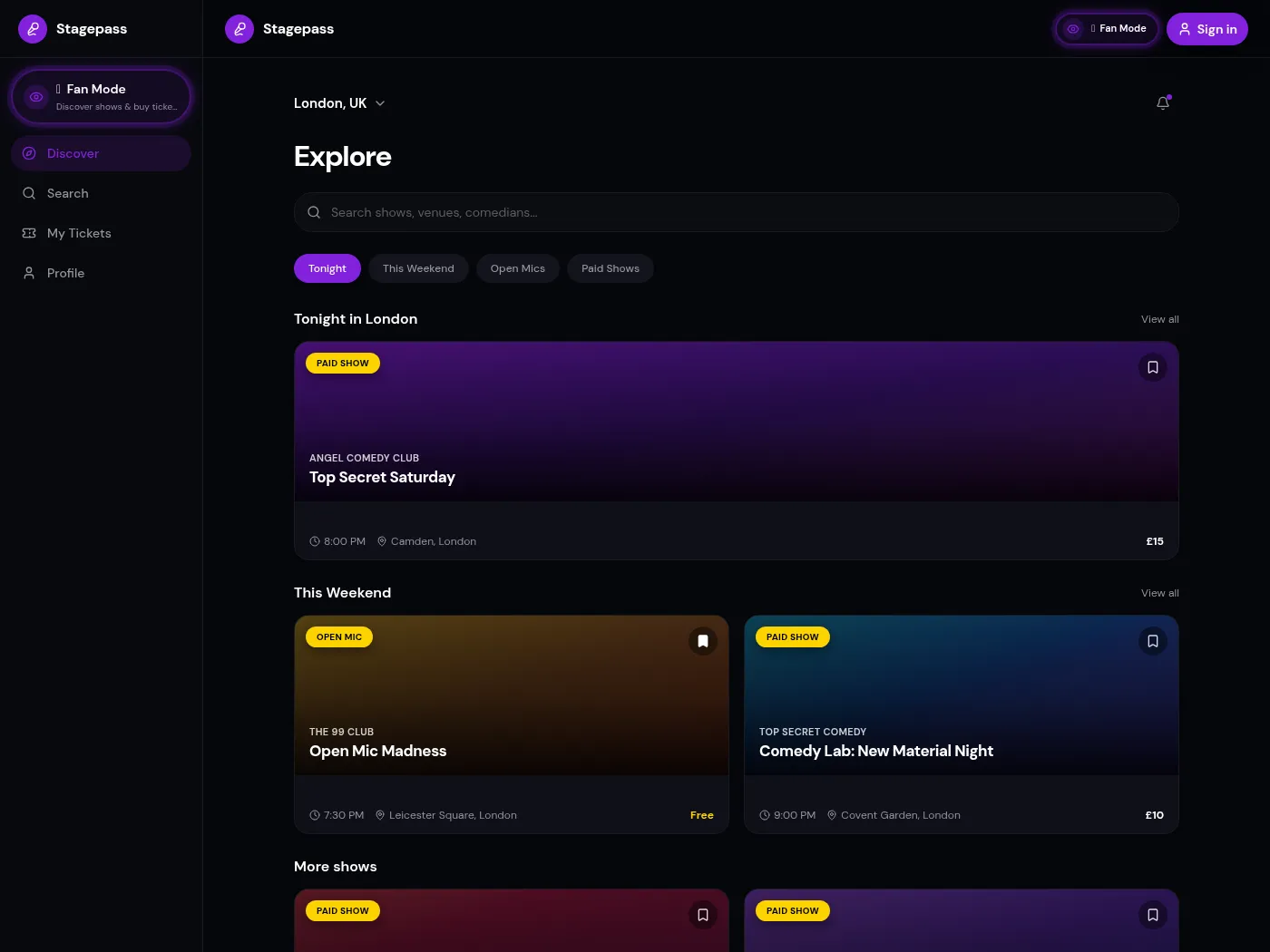 Stagepass Comedy Platform