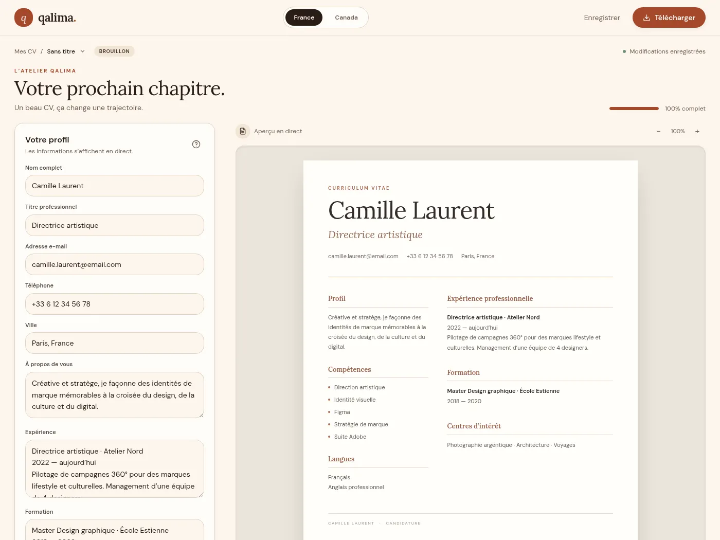 Qalima CV Builder