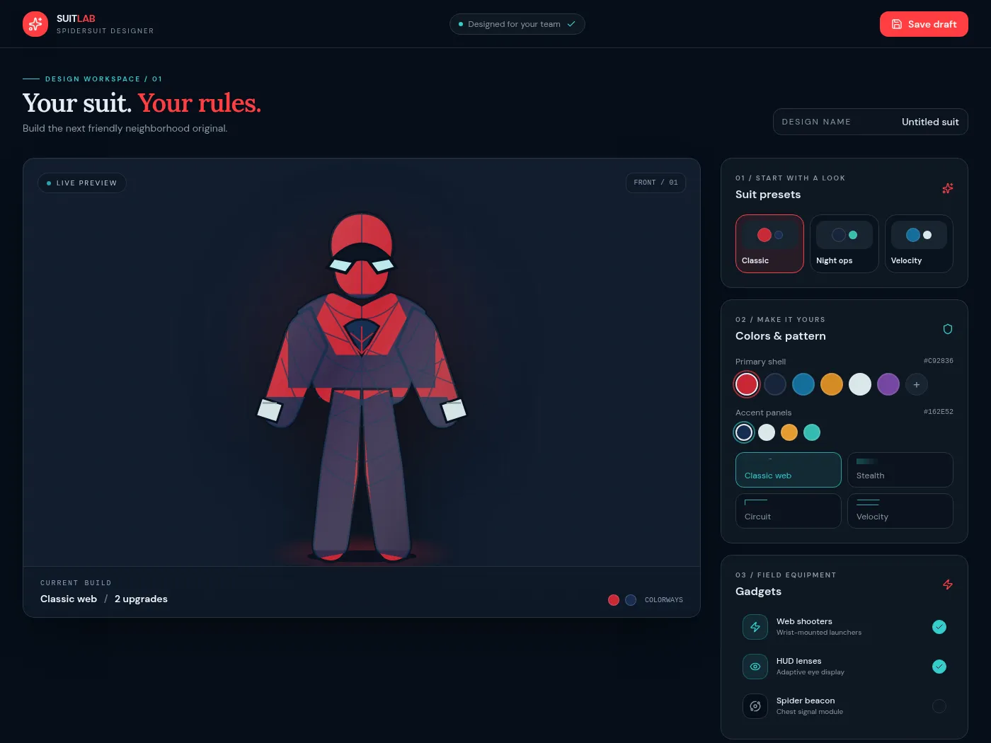 SpiderSuit Designer