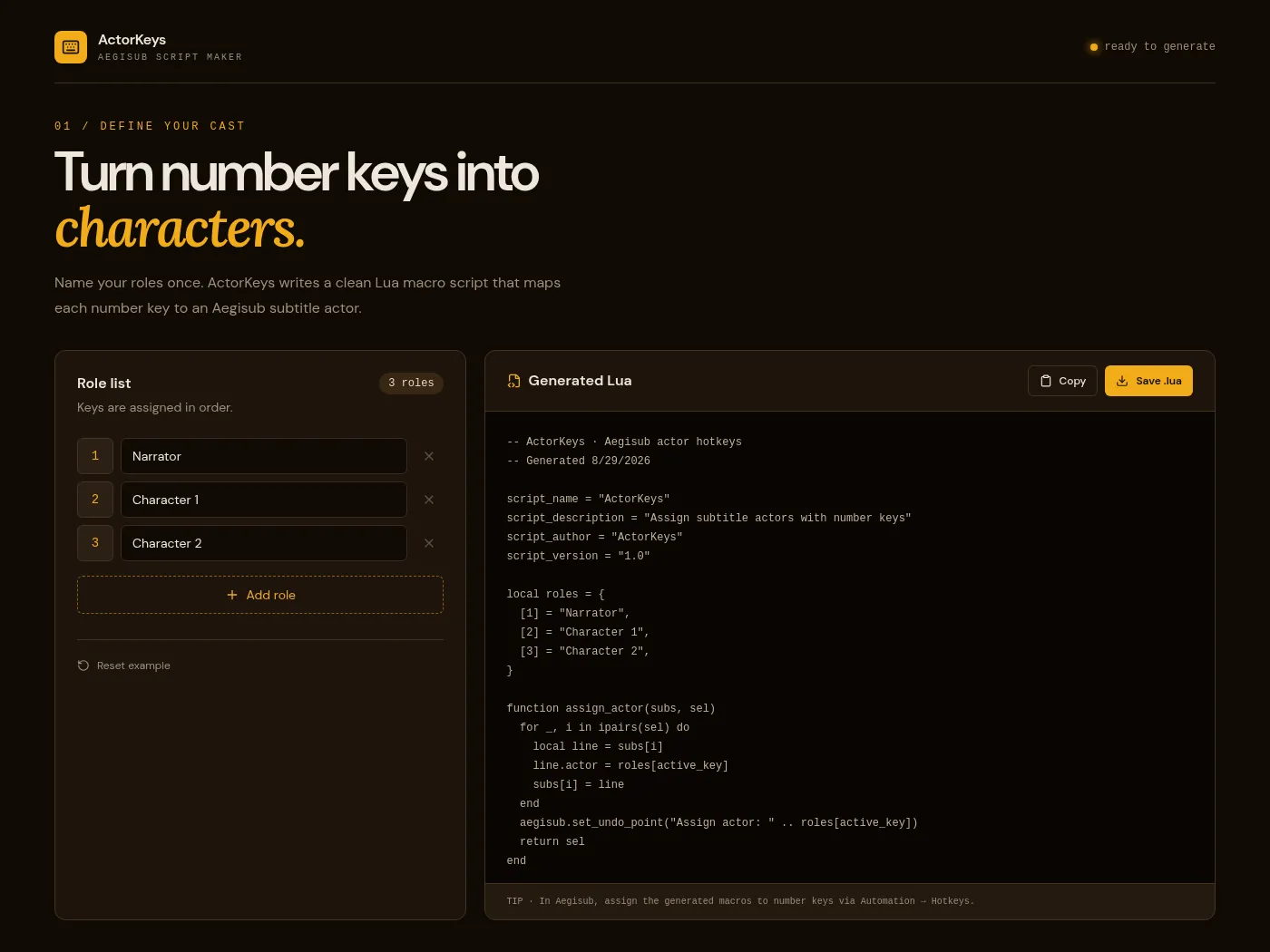 Lua Script Generator App