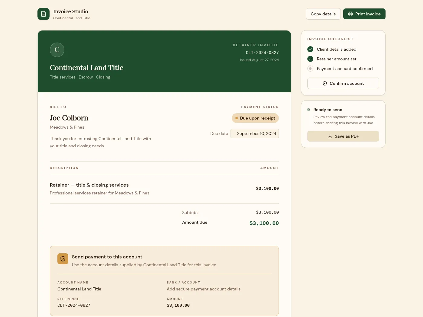 Retainer Invoice Generator