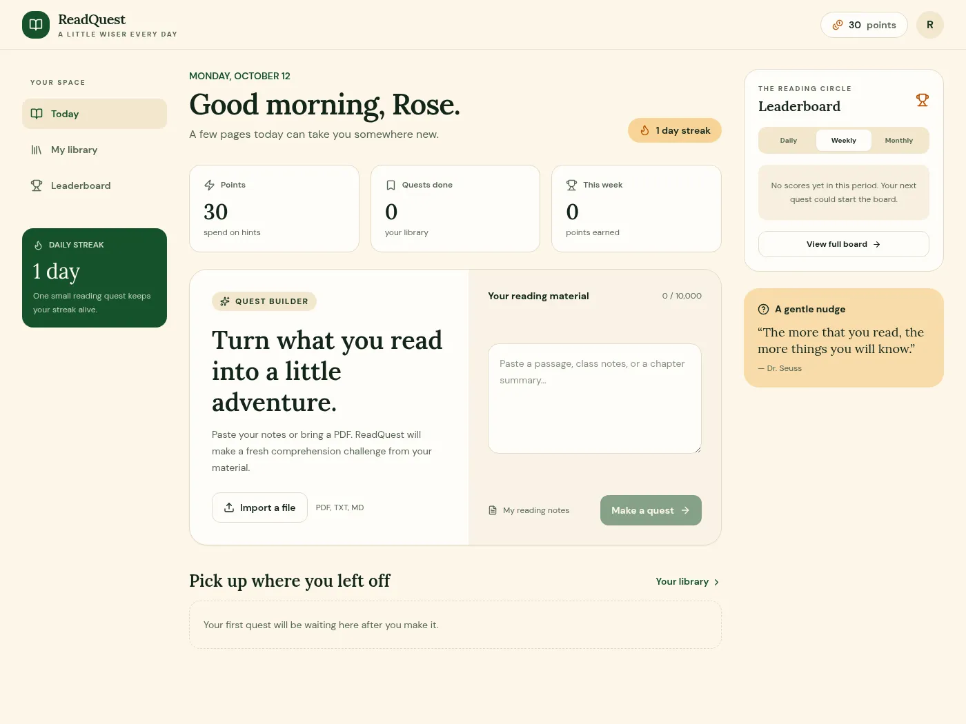 ReadQuest Gamified Learning