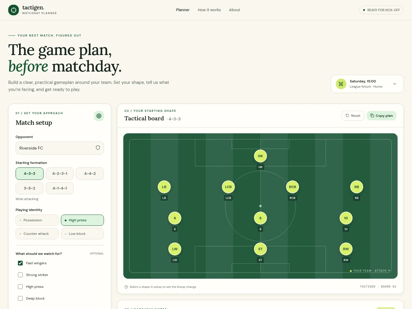 TactiGen Football Planner