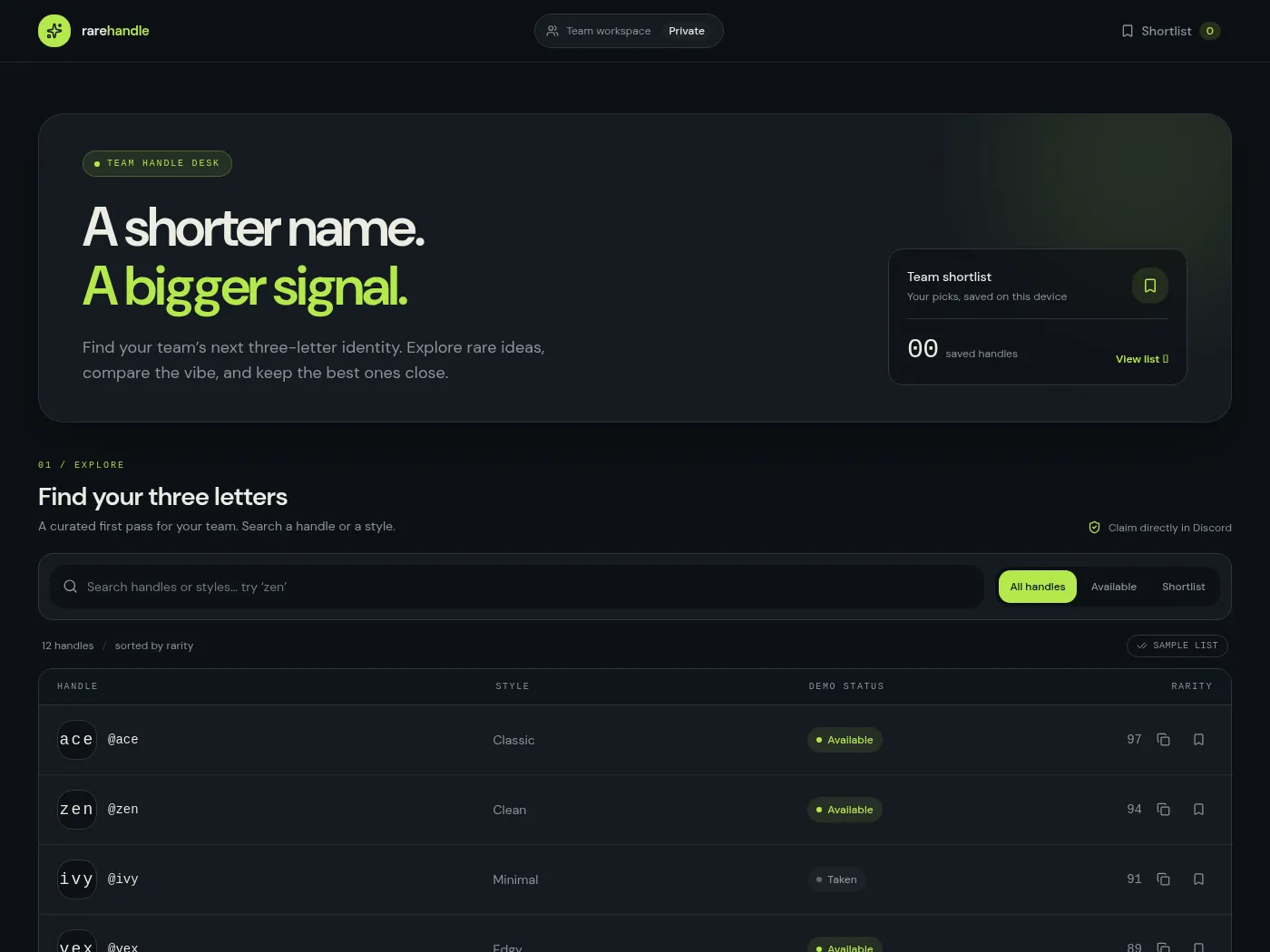 RareHandle Finder