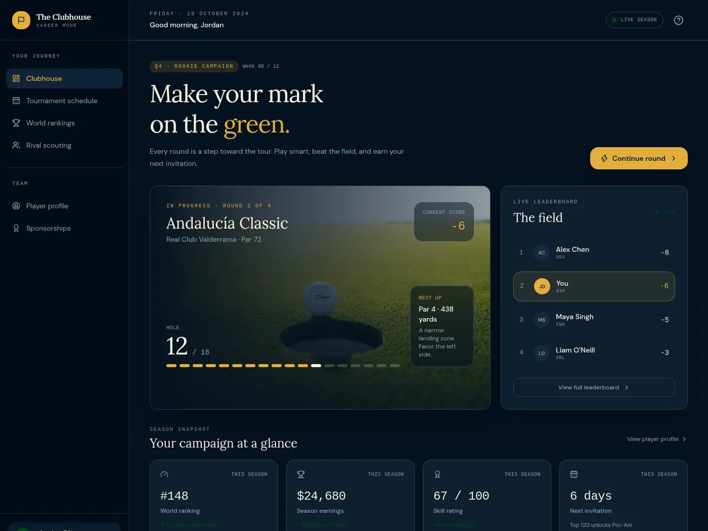 Pro Golf Career Simulator