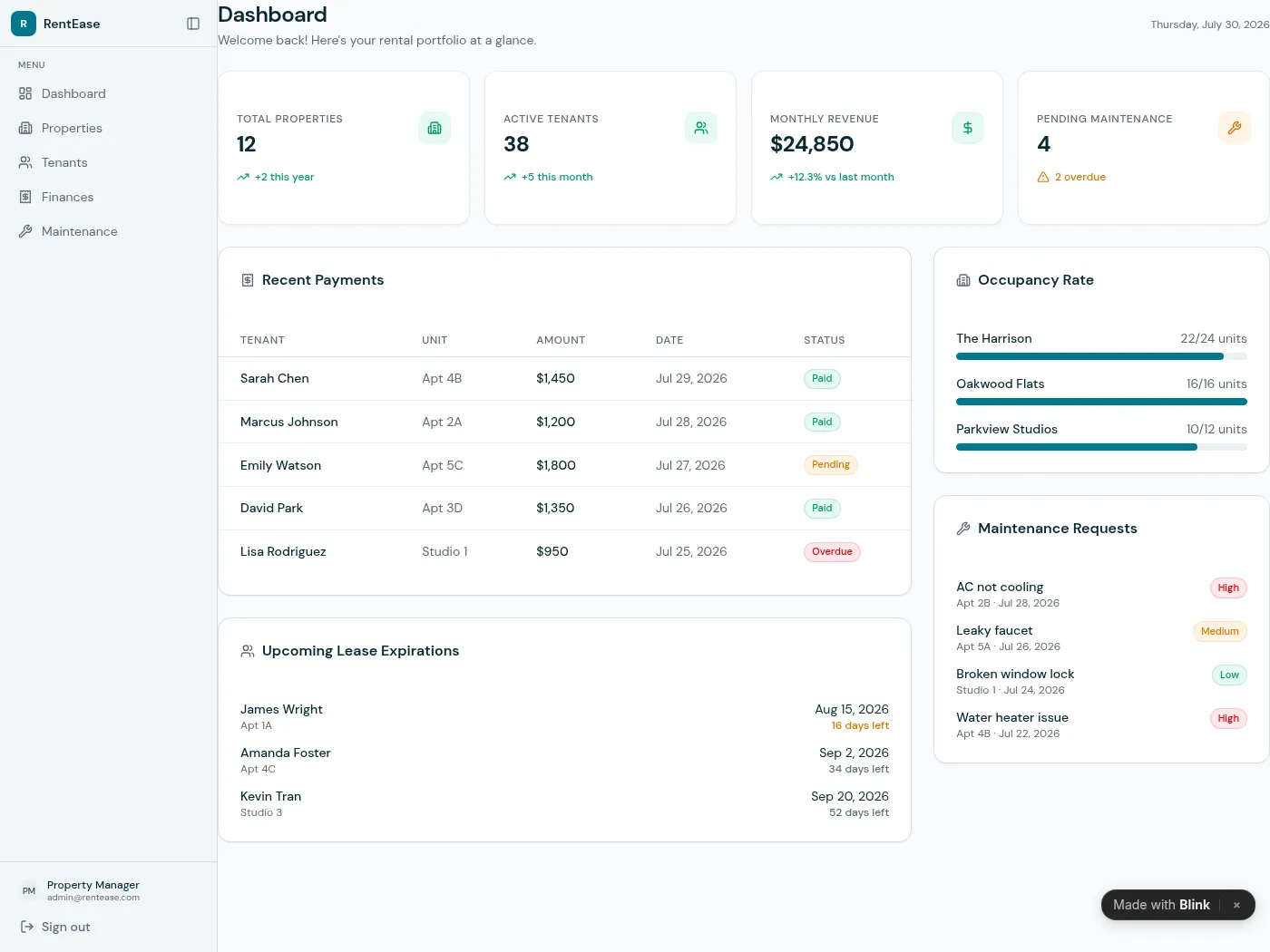 RentEase Dashboard